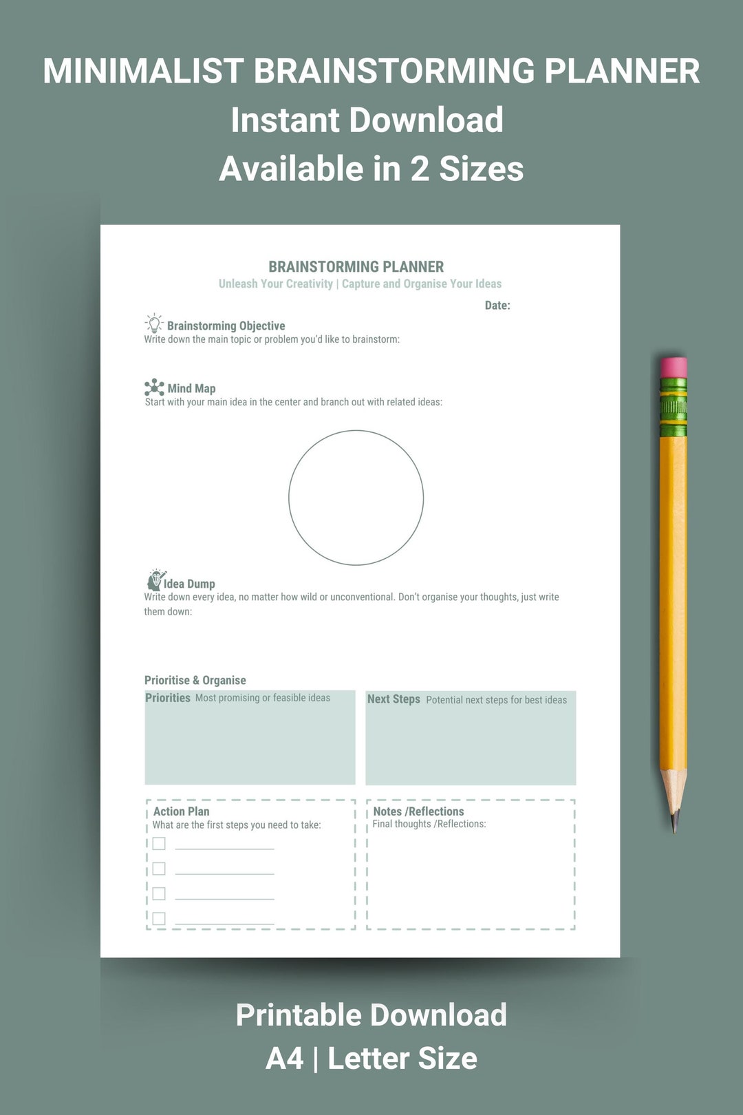 Printable Brainstorming Planner: Mind Map & Idea Organizer (a4/letter ...