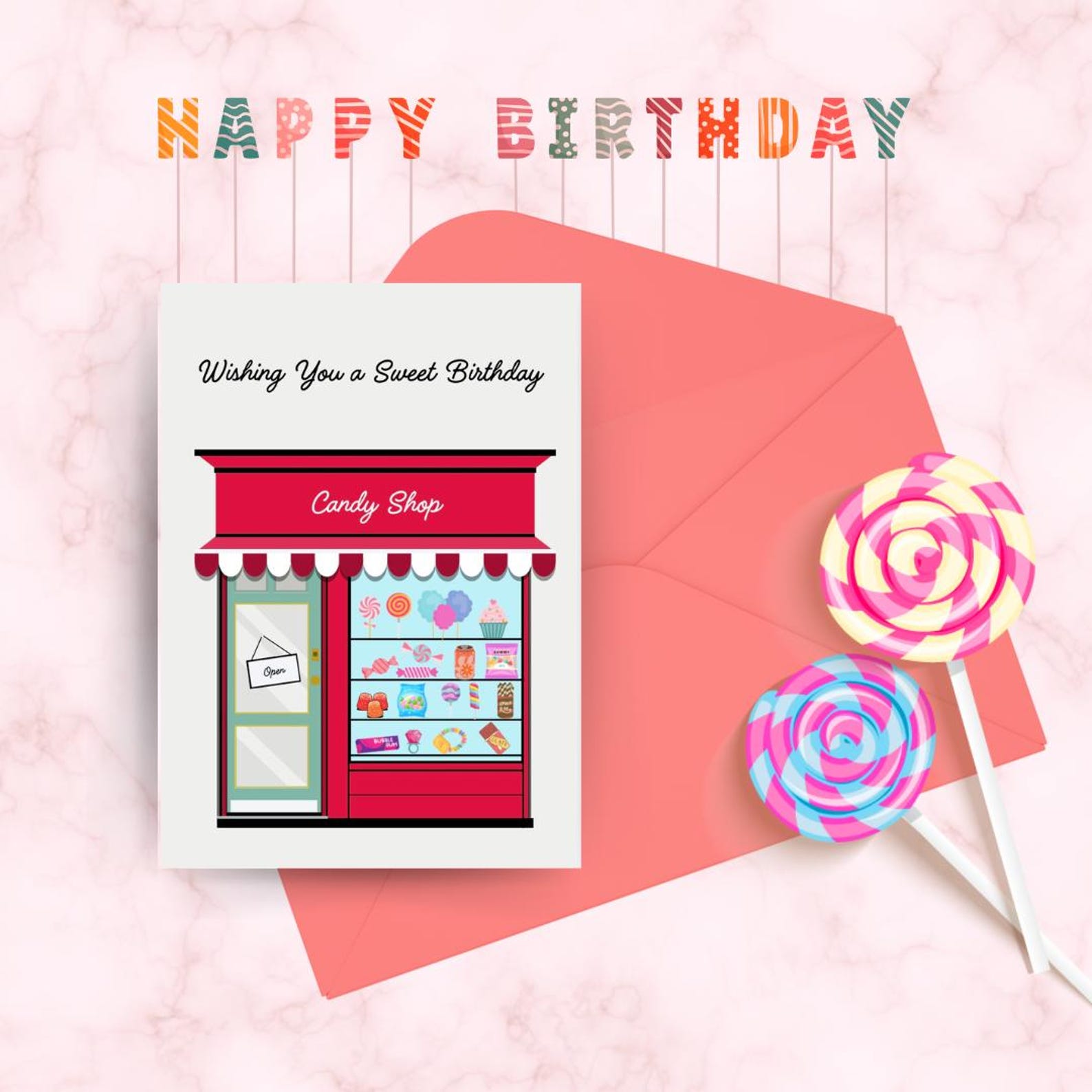 Candy Shop Birthday Card, Printable Birthday Card, Digital Card, Candy ...