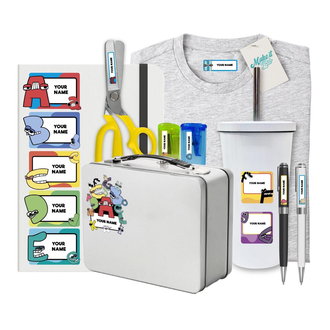 Alphabet Lor Personalized Name Labels for Kids -22 Stickers UV Dtf for ...