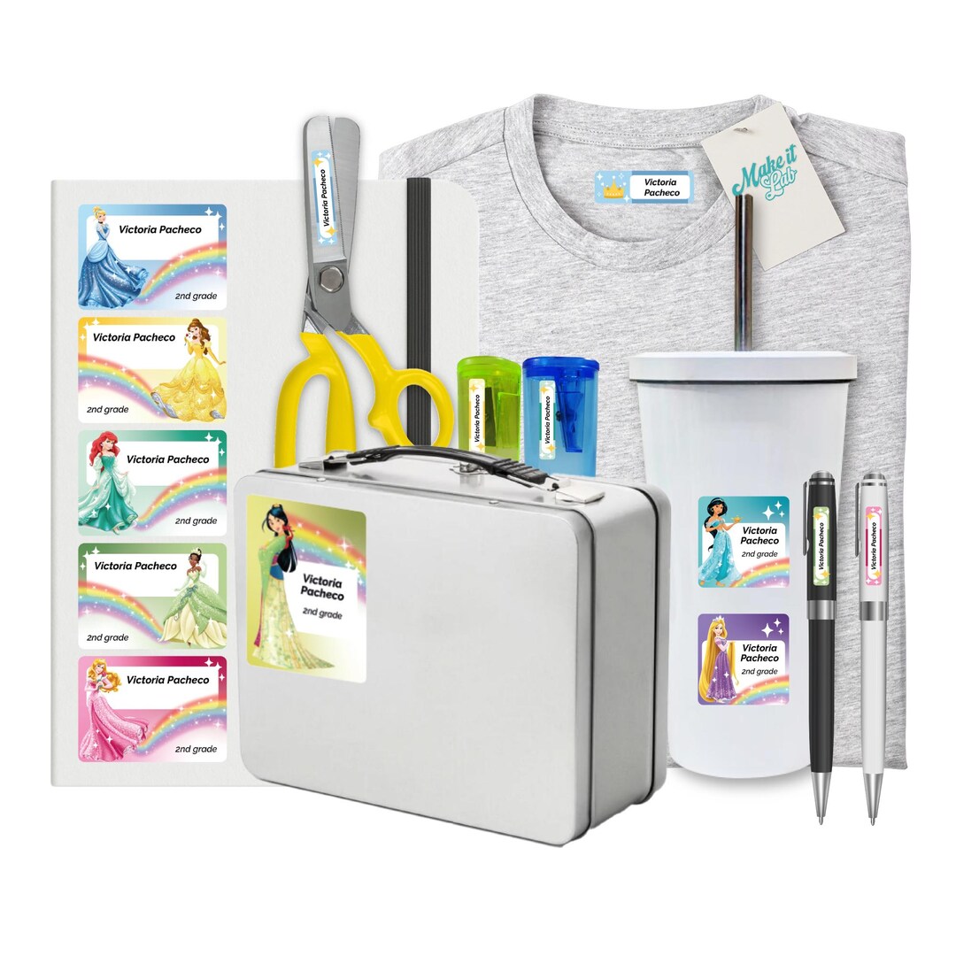 Disney Princess Personalized Name Labels for Kids - Stickers UV Dtf for ...