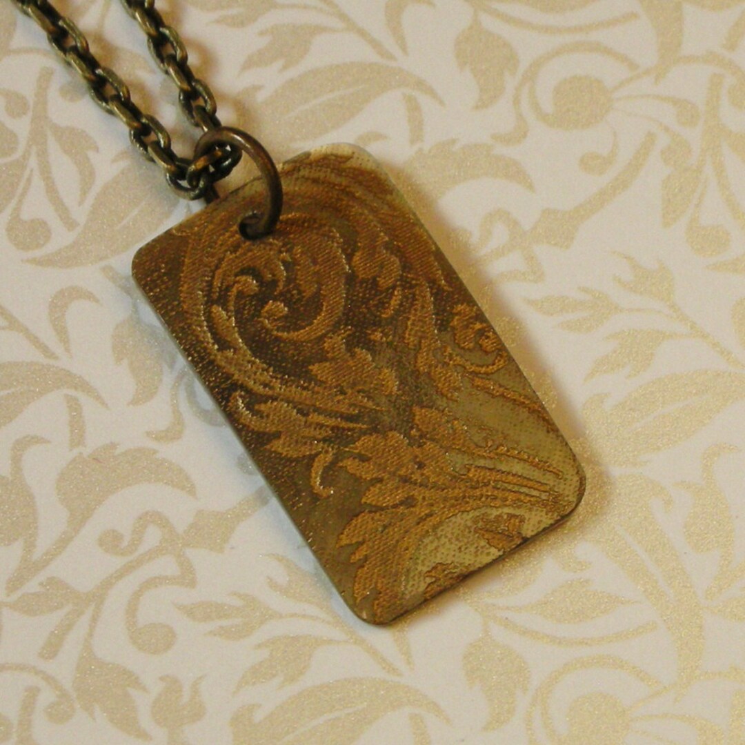 Victorian Scroll Rectangular Pendant Necklace Gold - Etsy