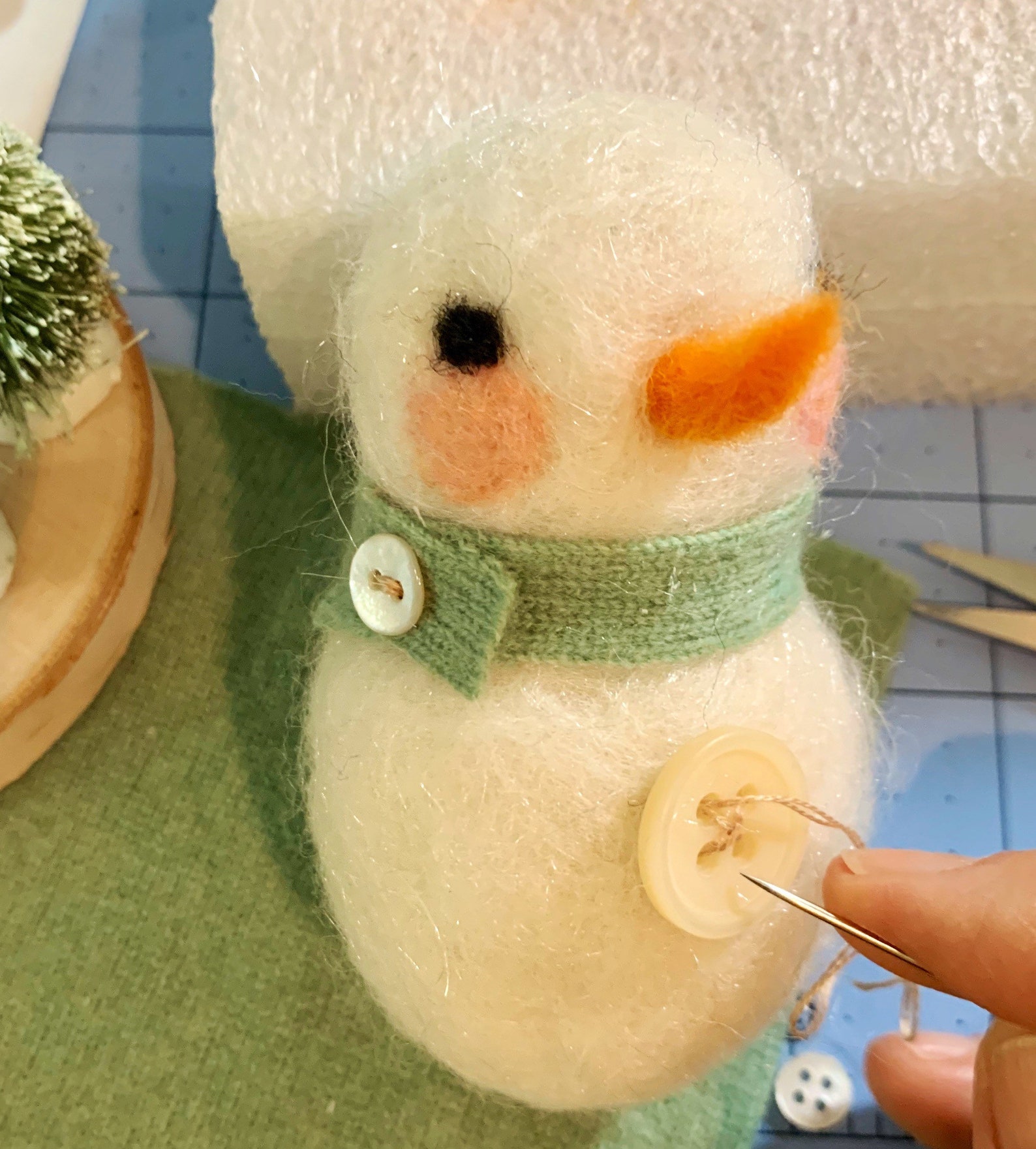Woodland Needle Felted Sparkle Snow Friend on Snowy Wood Slice Stand ...