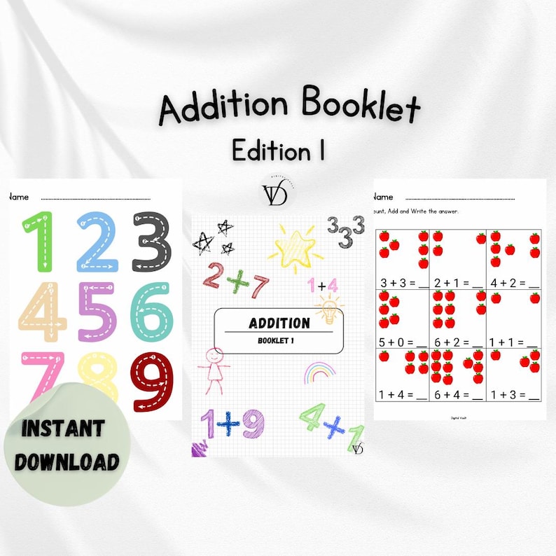 Addition Workbook for Kids: Kindergarten & 1st Grade Math (PDF Pattern ...