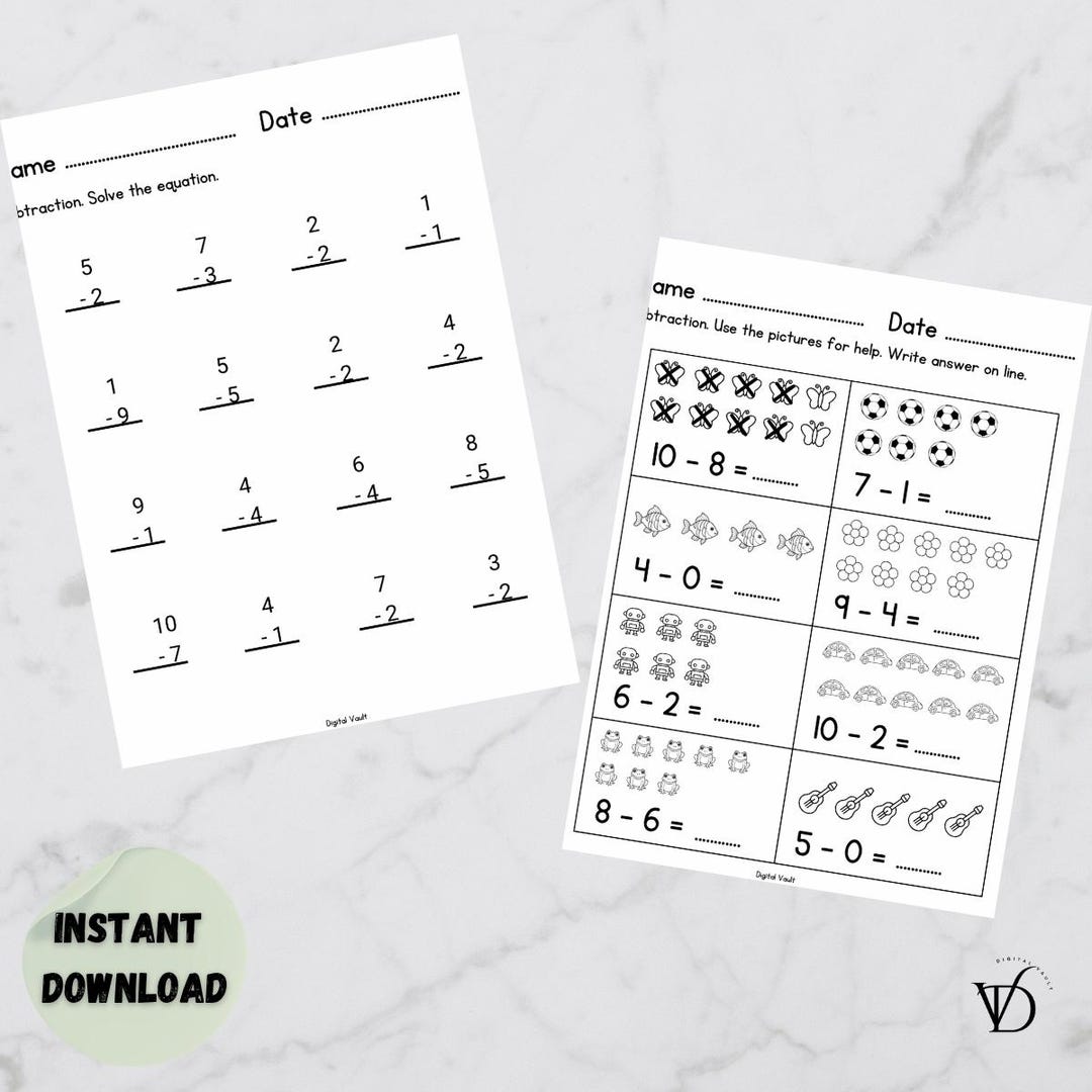 Beginner Subtraction Worksheets for Kids – Printable Math Practice PDF ...