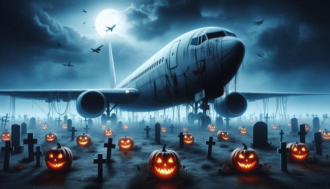 Halloween Horror Plane in Graveyard 4K JPG Spooky Digital Art ...
