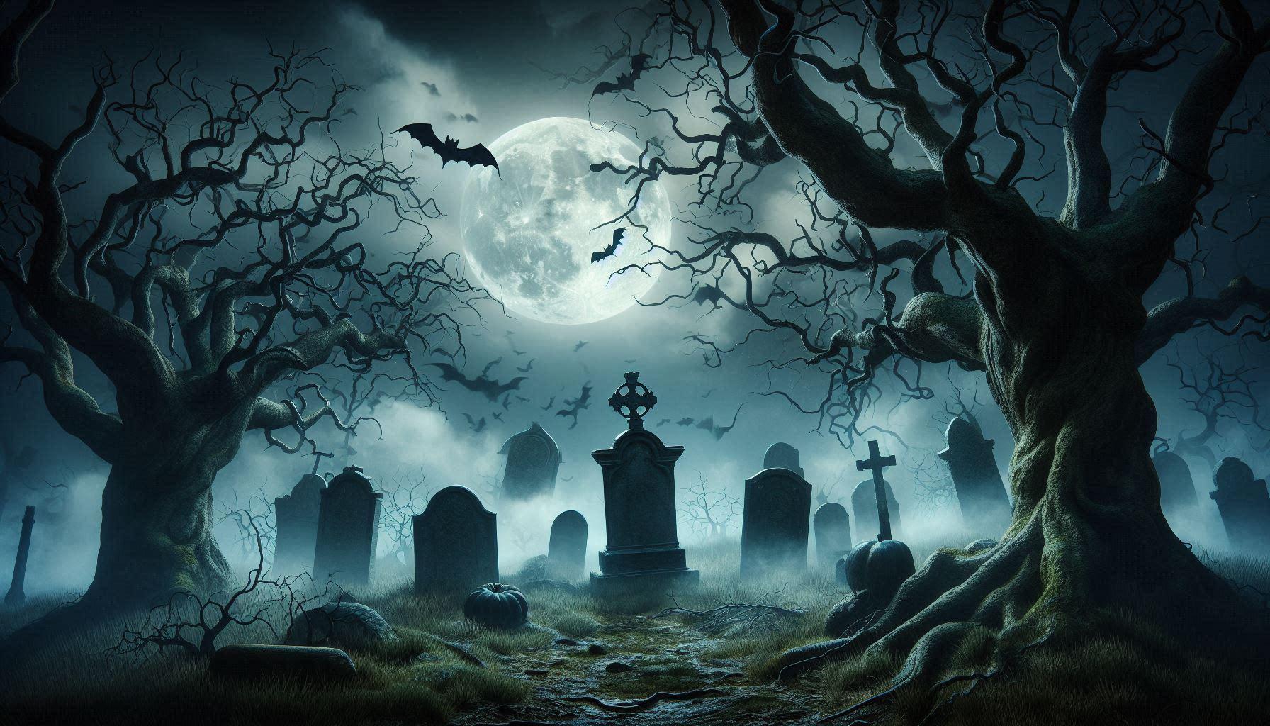 Spooky Graveyard Under Full Moon - 4K Digital Image (JPEG) - Desktop Wallpaper, Wall Decor ...