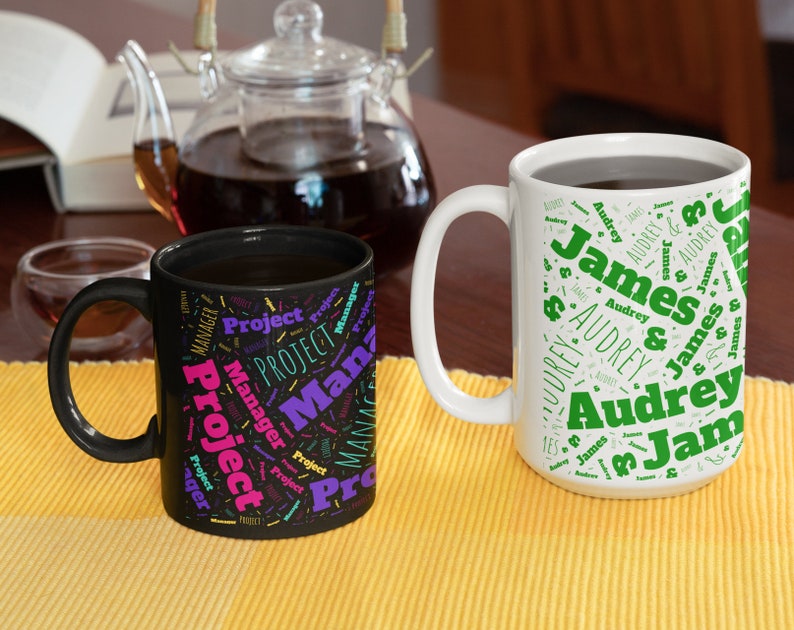 Personalized Word Collage Mug, Custom Repeating Names, Word Mosaic for ...