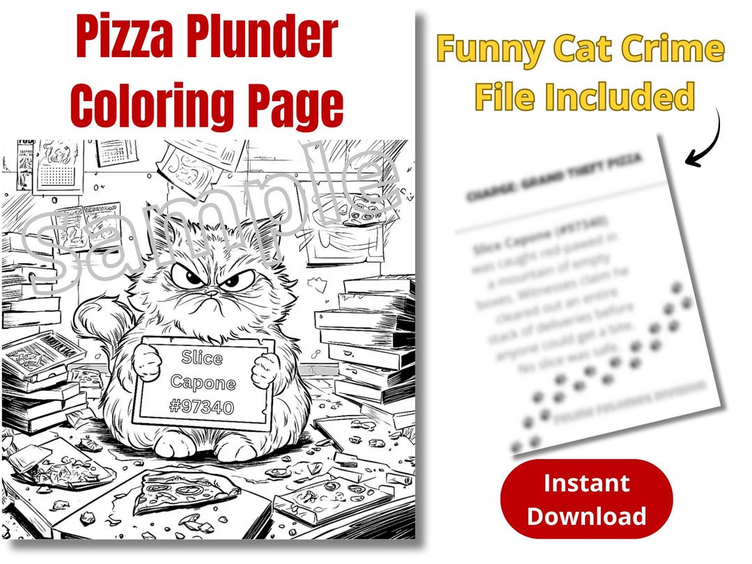 Funny Cat Mugshot Coloring Page – Pizza Plunder (slice Capone ...