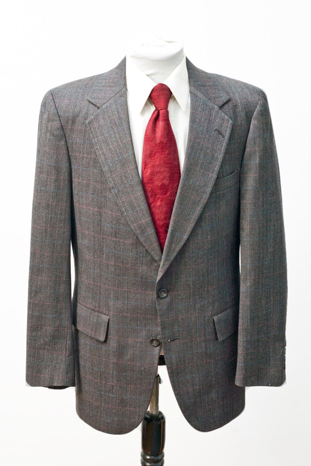 Men's Two-piece Suit / Grey Windowpane Plaid Jacket / Vintage Size 42 ...