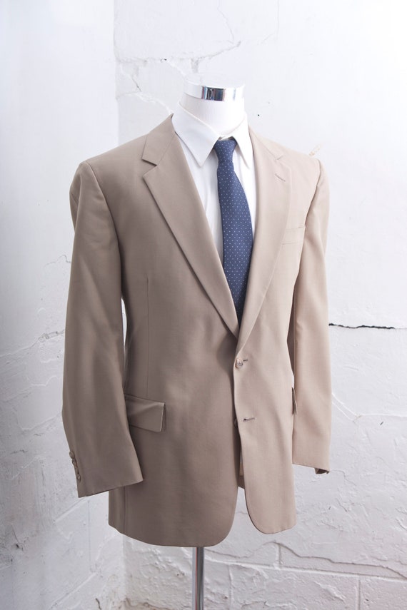 Men's 48 Suit / Vintage Blazer and Trousers / Khaki /… - Gem