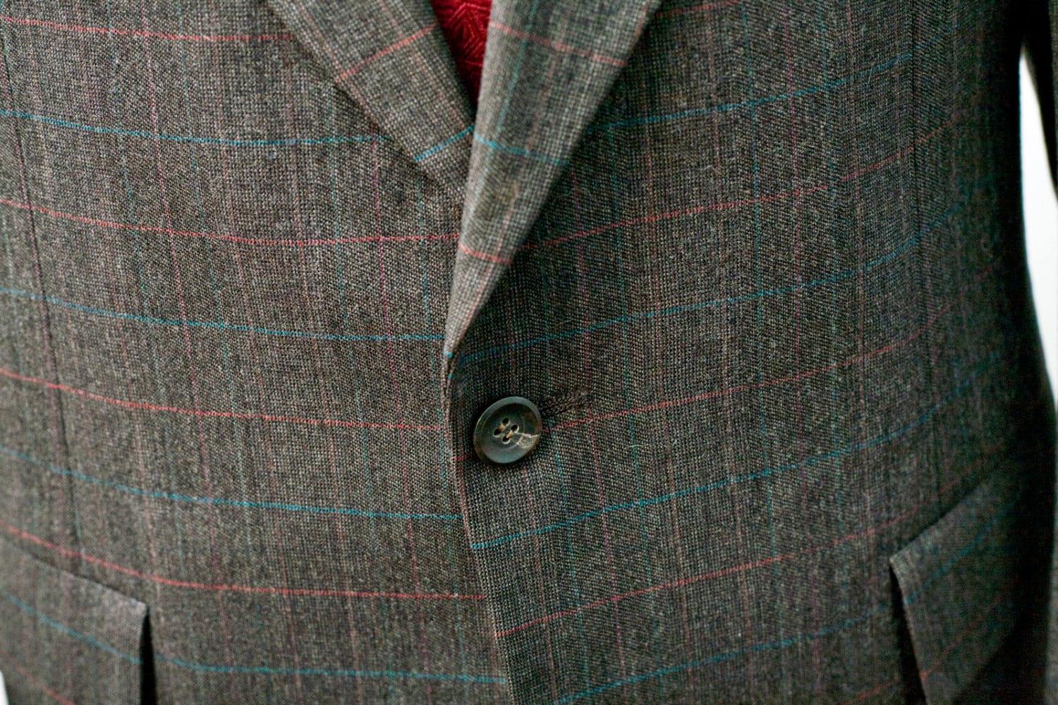 Men's Two-piece Suit / Grey Windowpane Plaid Jacket / Vintage Size 42 ...