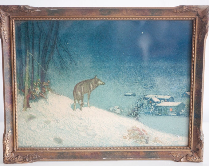 Vintage Art / Lone Wolf Antique Framed Print by Victor Kowalski - Etsy