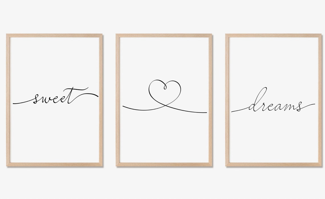 Sweet Dreams Set of 3 Prints Bedroom Wall Decor Over Bed Wall Prints ...