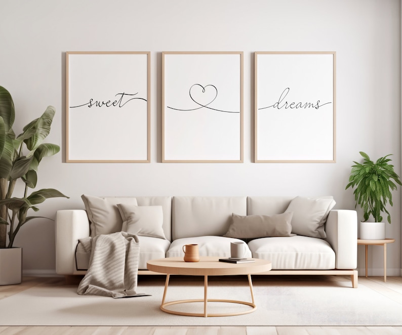 Sweet Dreams Set of 3 Prints Bedroom Wall Decor Over Bed Wall Prints ...