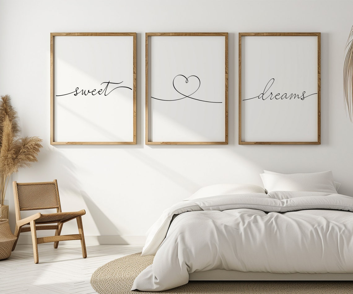 Sweet Dreams Set of 3 Prints Bedroom Wall Decor Over Bed Wall Prints ...