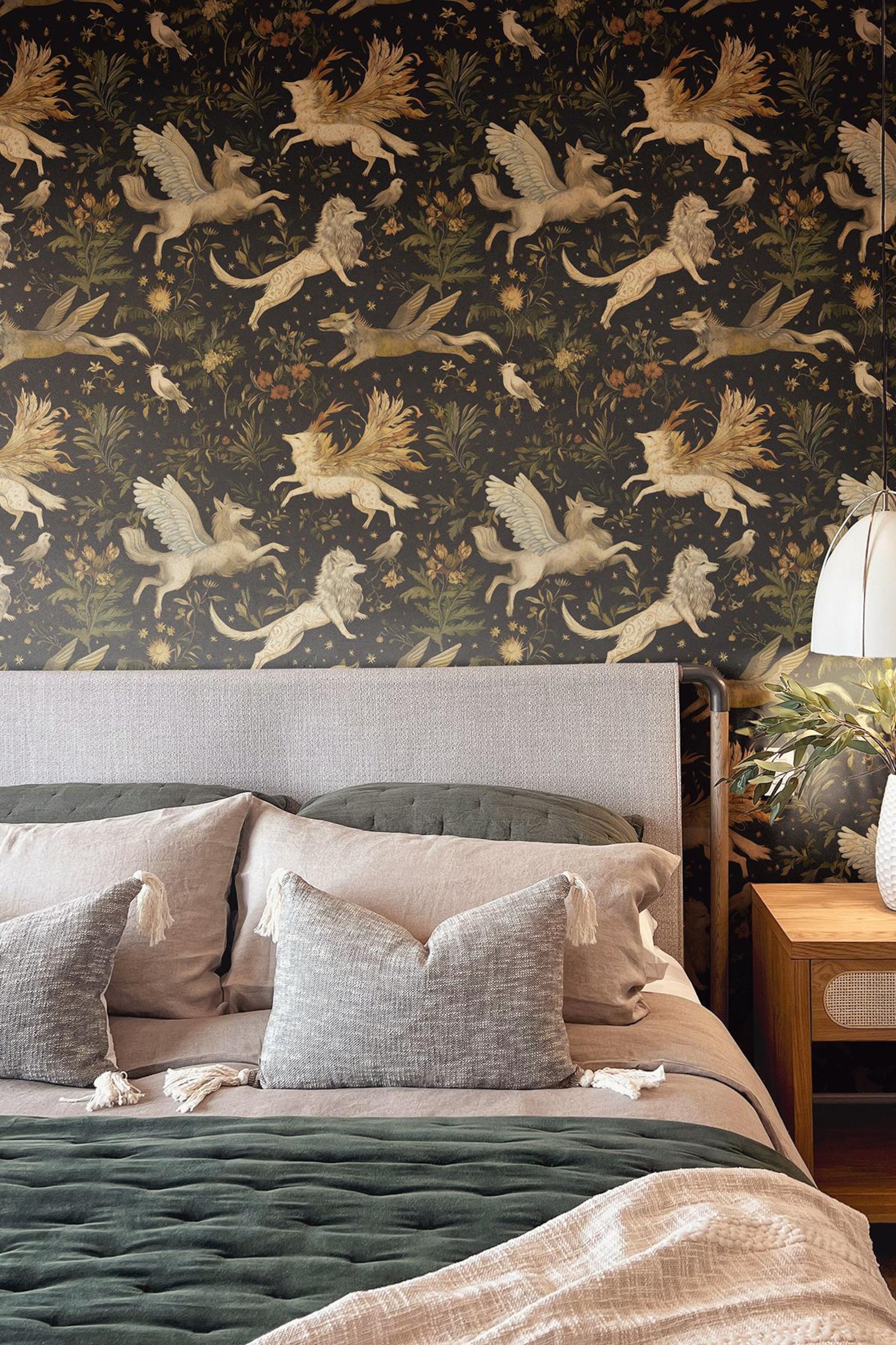 Mythical Creatures Wallpaper Mural: Medieval Forest Botanical Wall Art ...
