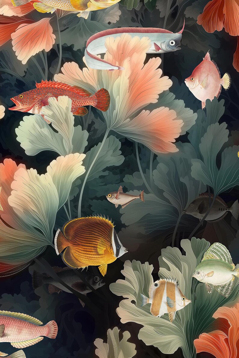 Tropical Fish Round Wall Mural: Peel and Stick Ocean Wallpaper - Etsy
