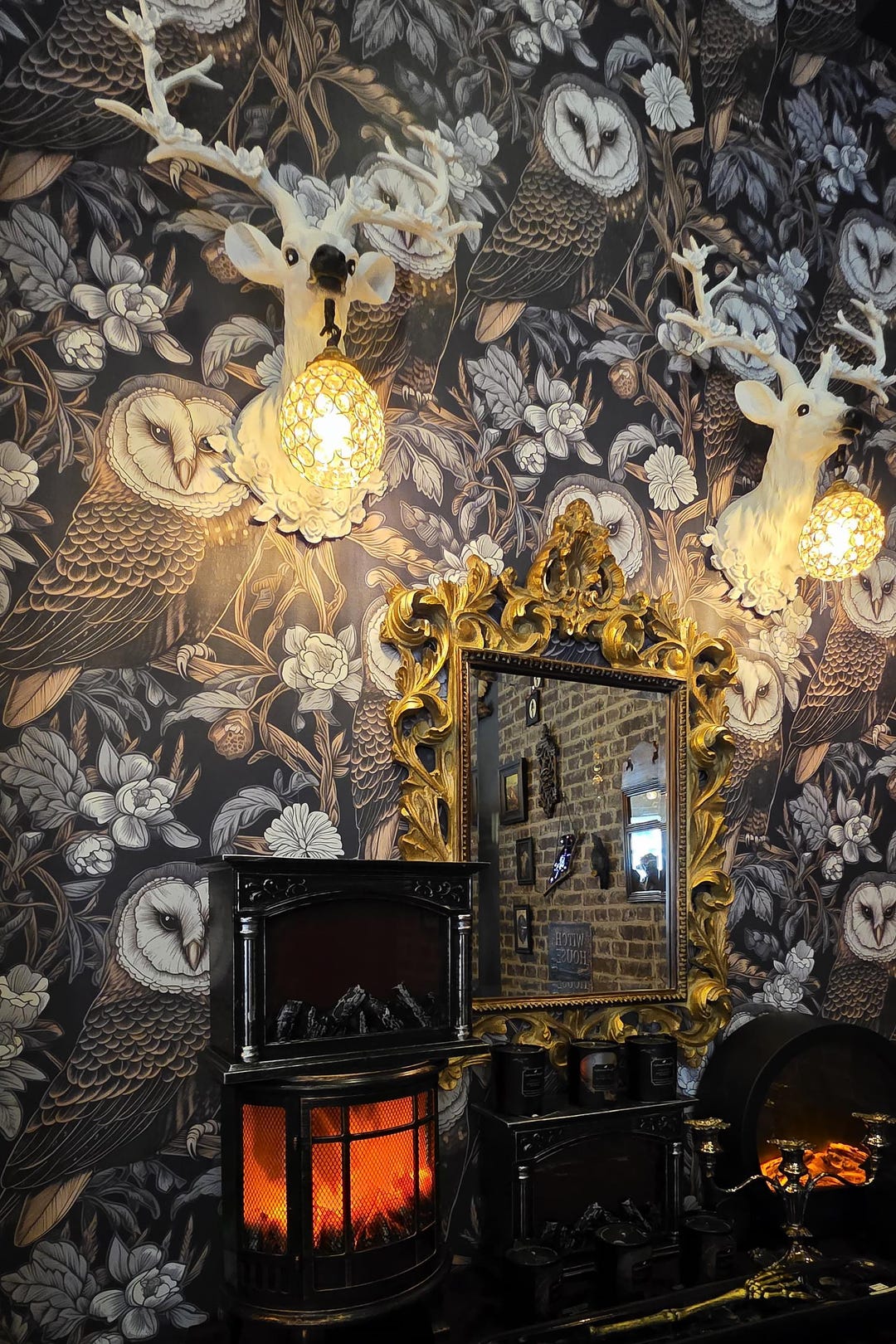 Midnight Owls Wallpaper: Dark Beige Forest Mural - Removable or Vinyl ...