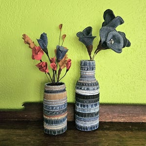 Unique Recycled Denim Vase With Handmade Fabric Flowers, Fall Floral ...