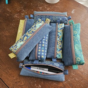 Upcycled Denim Boxy Pencil Case, Petite Zipper Pouch in Shades of Blue ...