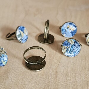 Patchwork Denim and Fabric Ring, Antique Bronze Adjustable Ring Band ...