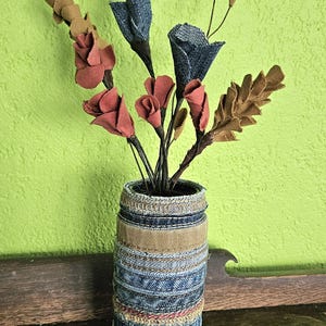 Unique Recycled Denim Vase With Handmade Fabric Flowers, Fall Floral ...