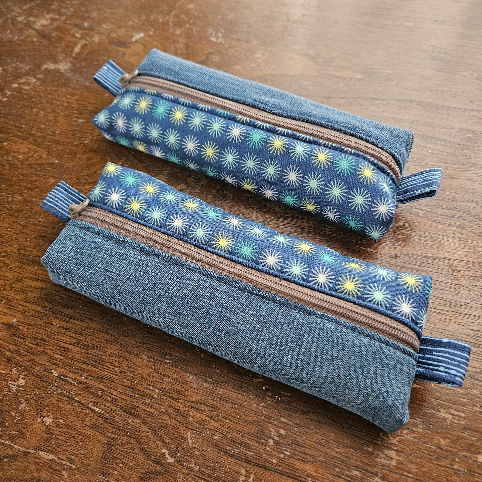 Upcycled Denim Boxy Pencil Case, Petite Zipper Pouch in Shades of Blue ...