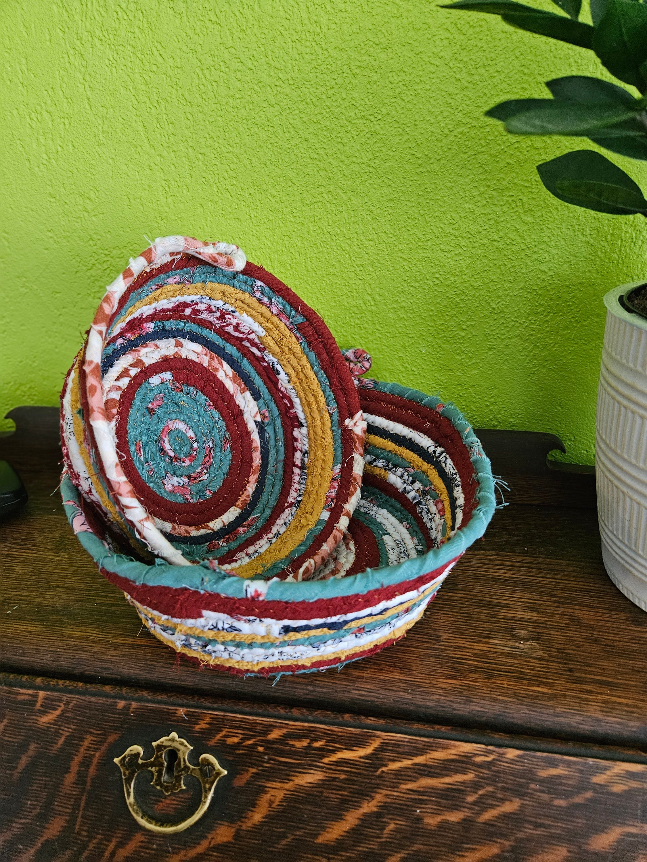 Upcycled Fabric Rope Bowl Colorful Coiled Fabric Bowl Fabric - Etsy