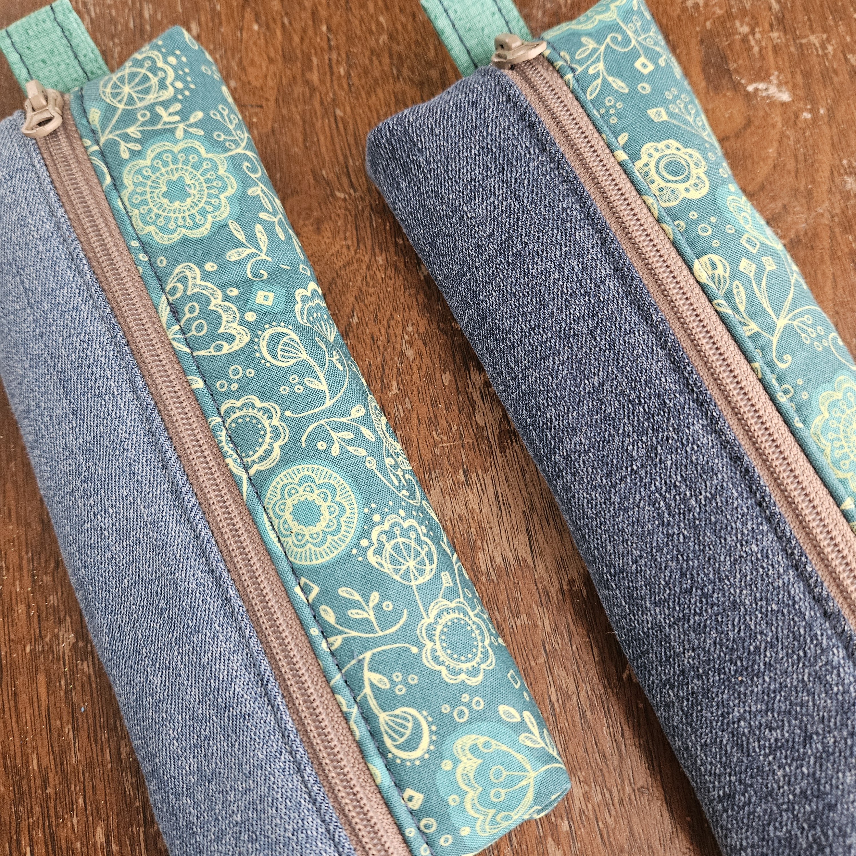 Upcycled Denim Boxy Pencil Case, Petite Zipper Pouch in Shades of Blue ...