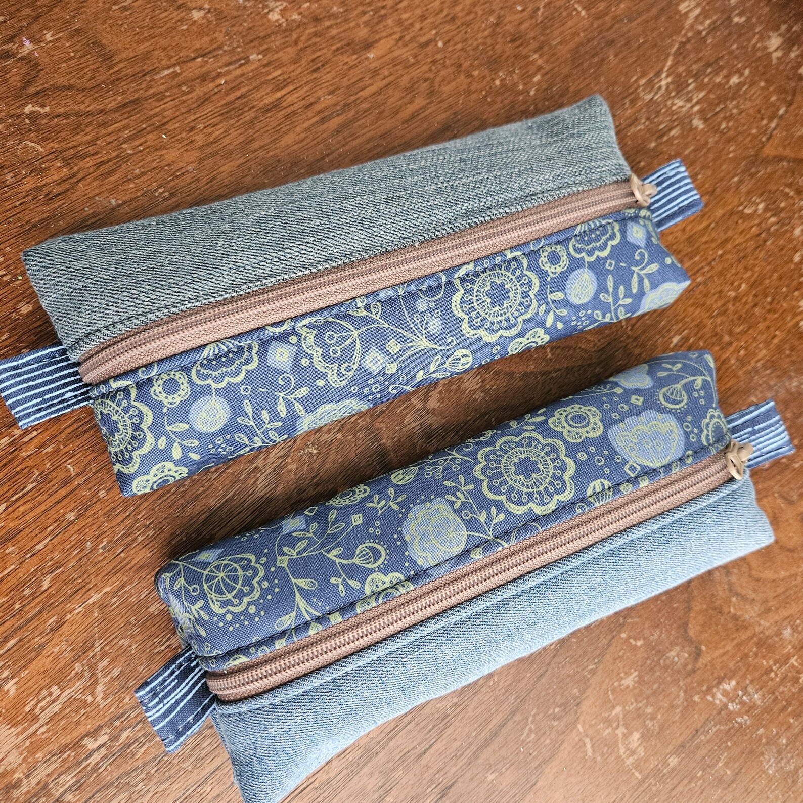 Upcycled Denim Boxy Pencil Case, Petite Zipper Pouch in Shades of Blue ...