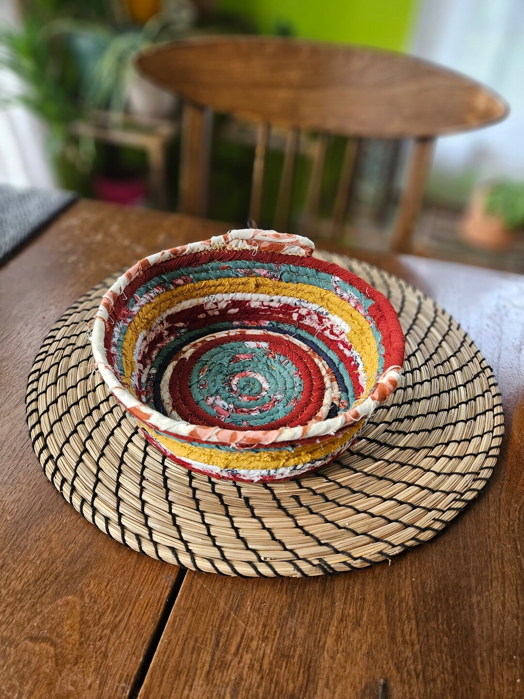Upcycled Fabric Rope Bowl, Colorful Coiled Fabric Bowl, Fabric Basket ...