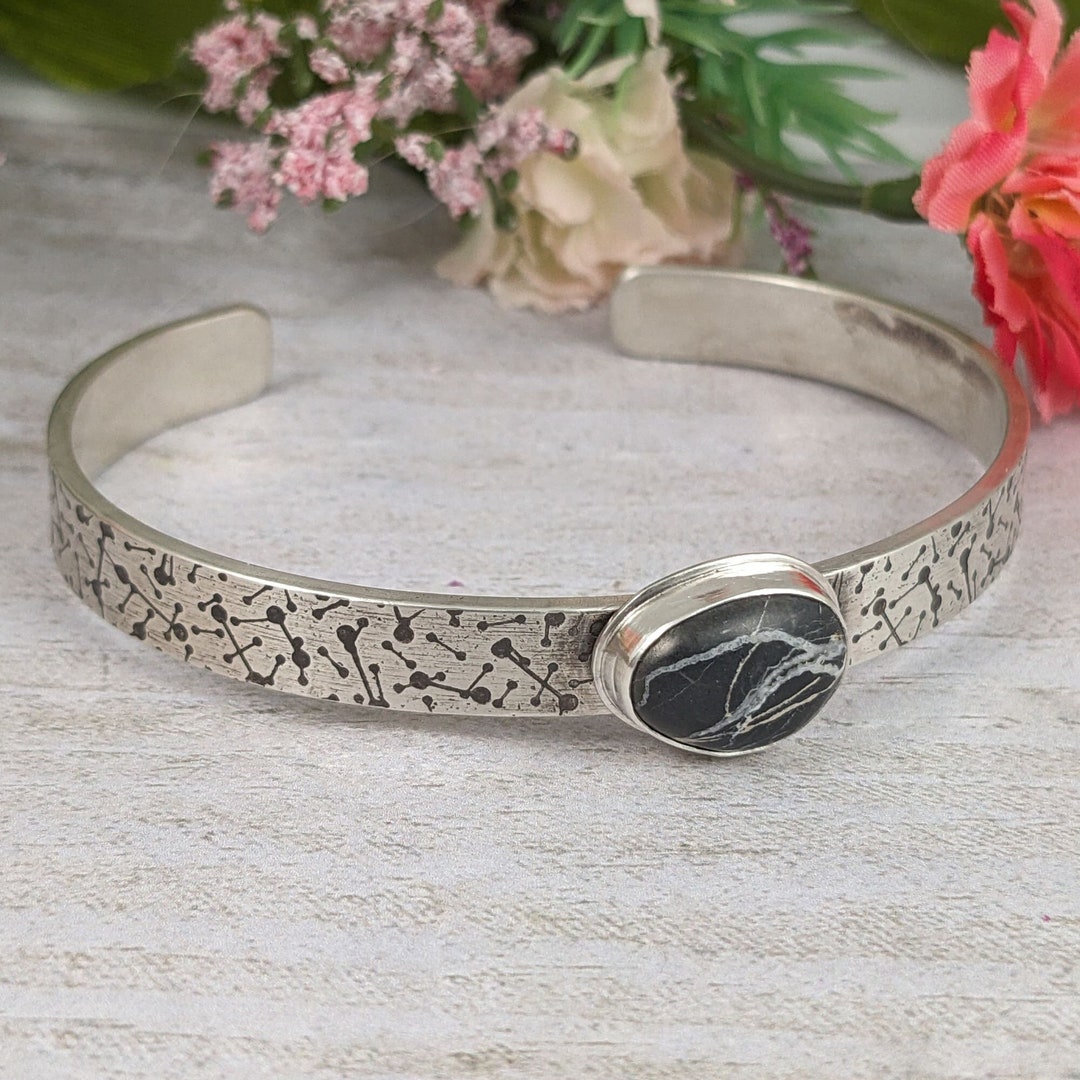 Meteor Shower Texture and White Buffalo Sterling Silver Cuff - Etsy