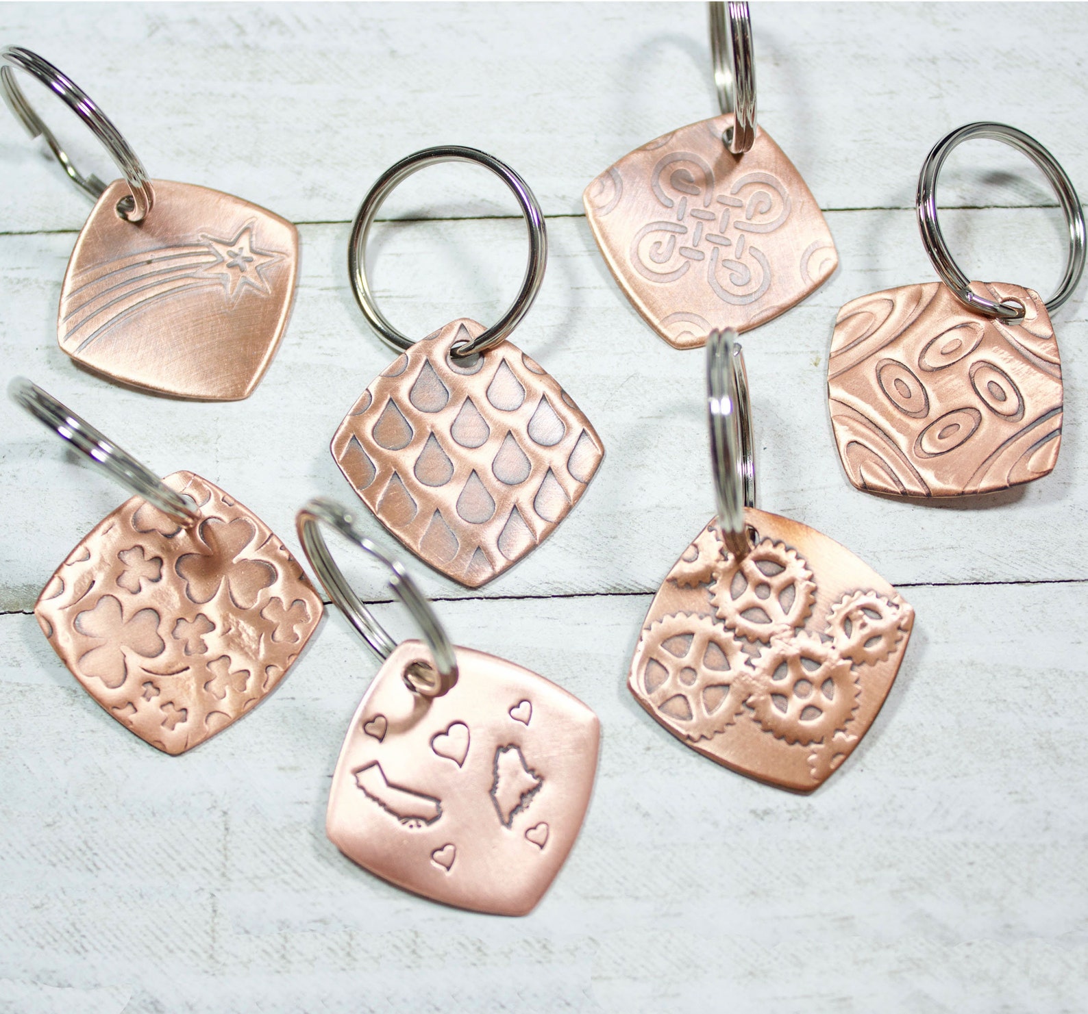 Shamrock Copper Keychain Key Fob Handmade Rounded Square - Etsy