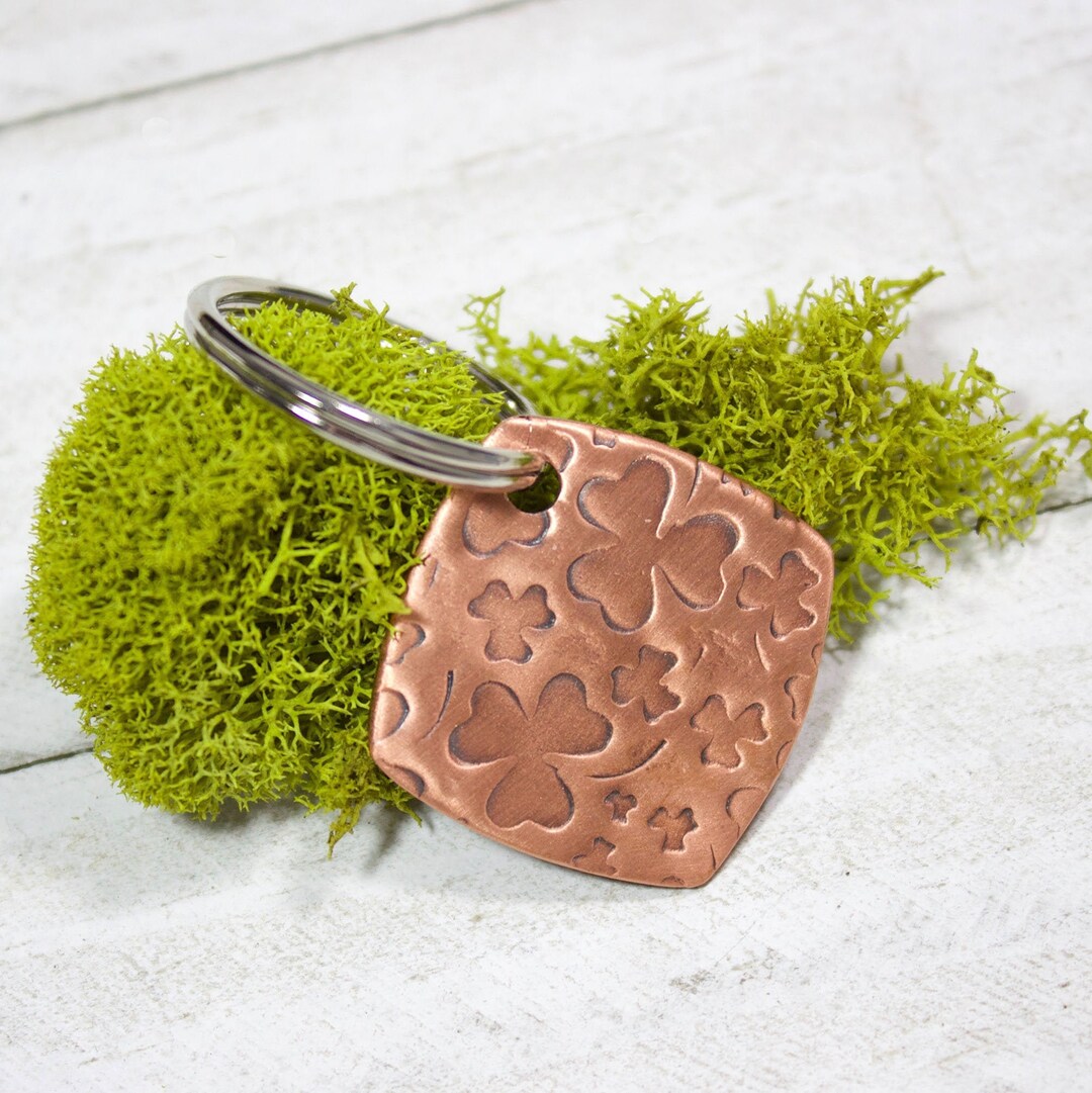 Shamrock Copper Keychain Key Fob Handmade Rounded Square - Etsy