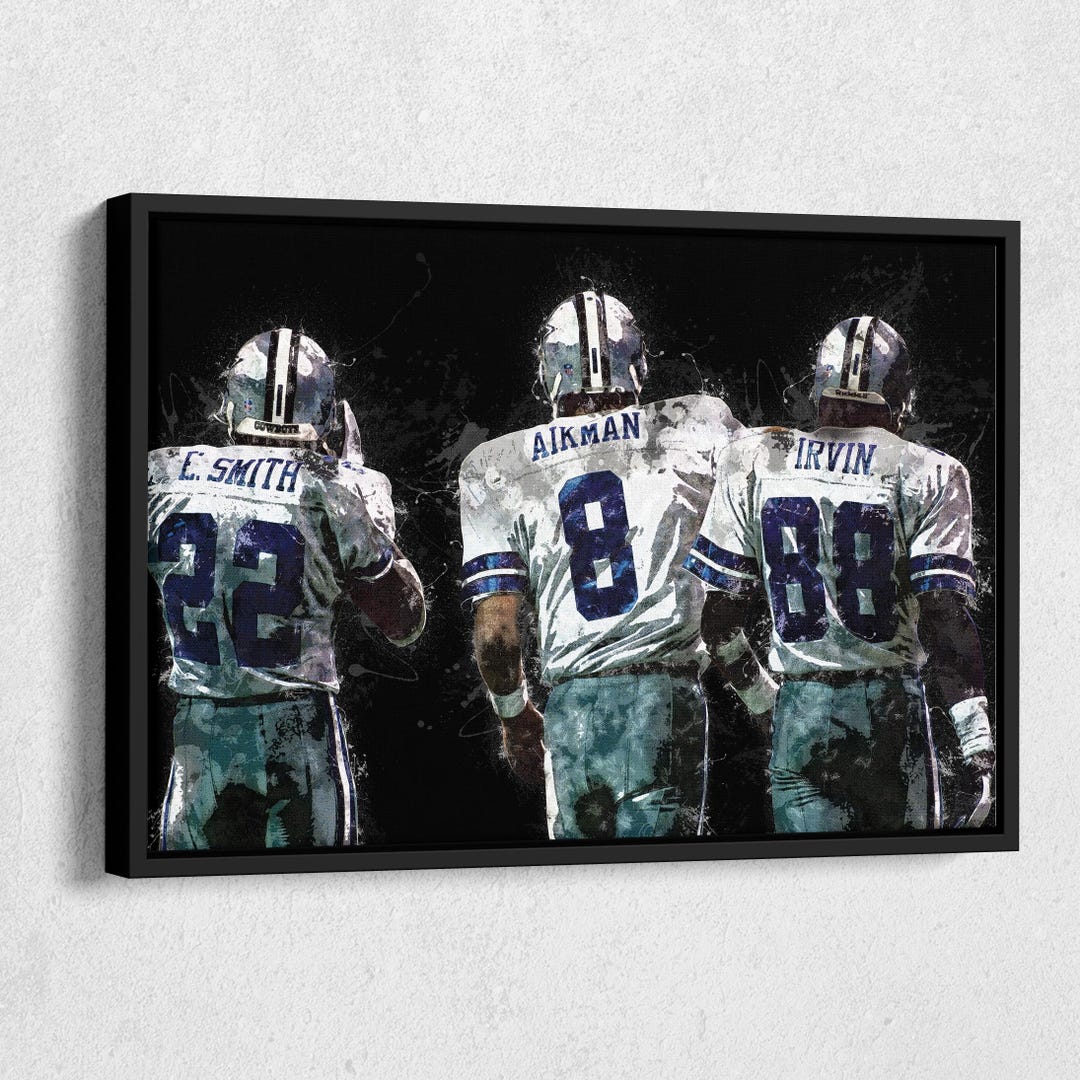 Troy Aikman, Michael Irvin & Emmitt Smith Canvas Print - Dallas Cowboys Wall Art, Football Decor ...