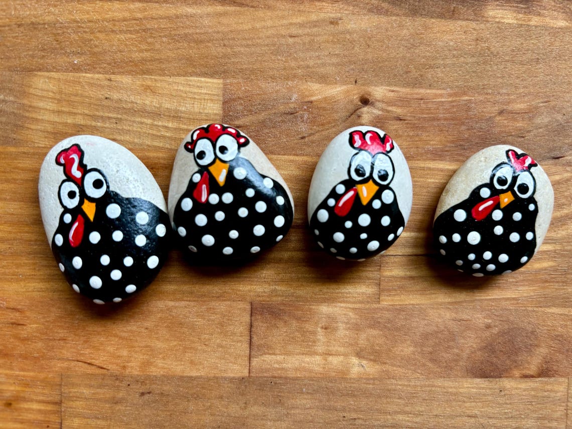 Chicken Art-hand Painted Rocks-chicken Decor-gift for Chicken Lover ...