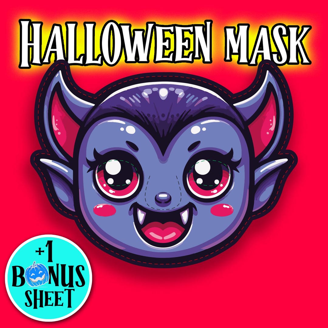 Halloween Mask for Kids. Printable Vampire Girl Mask. Colorful, Fun ...