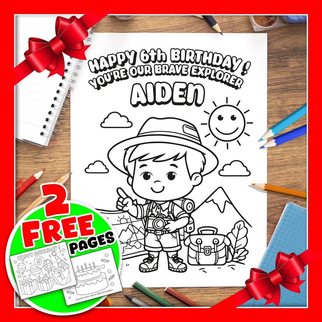Personalized Explorer Birthday Coloring Page Bundle (PDF) - Etsy