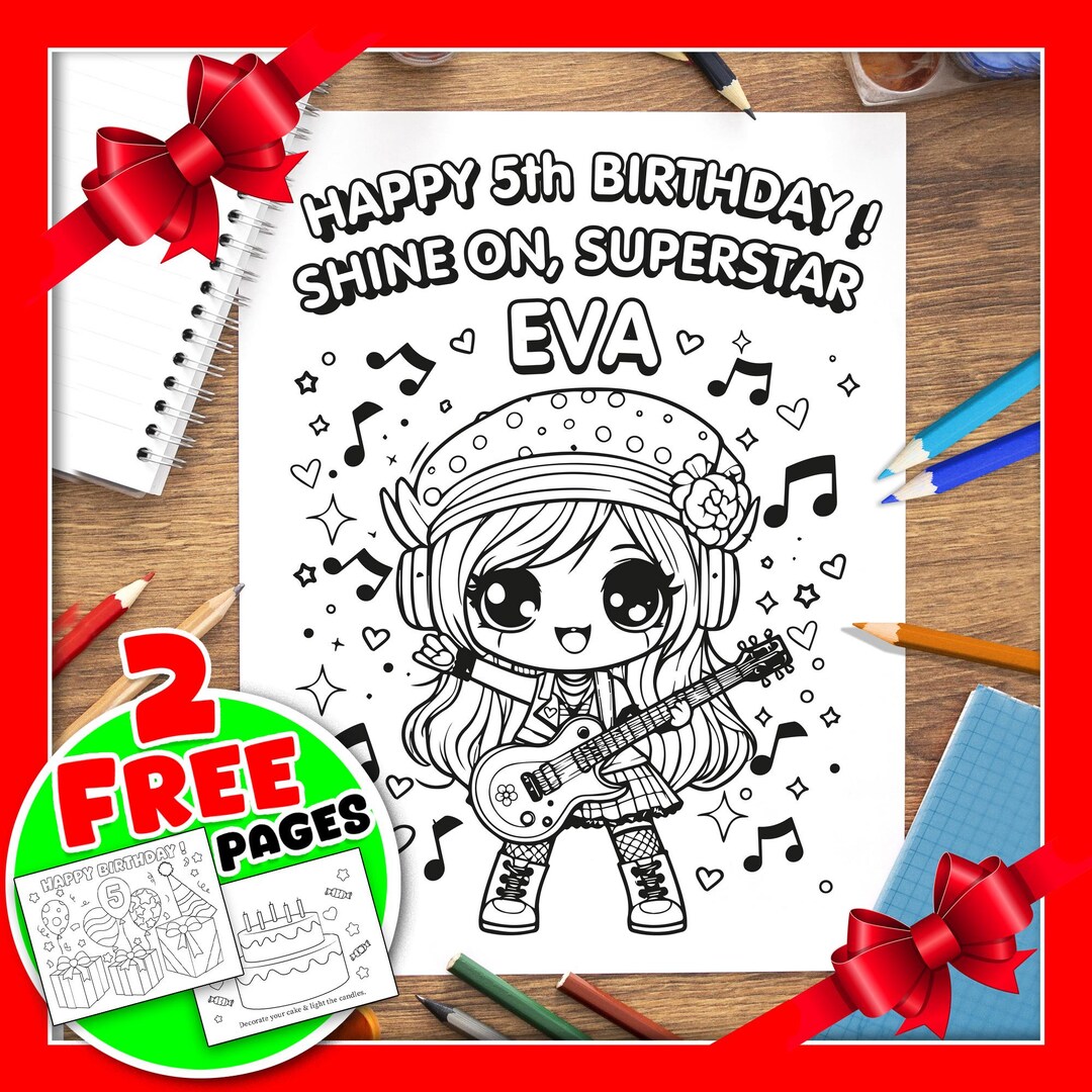 Personalized Birthday Coloring. Customizable Rockstar Themed Coloring ...