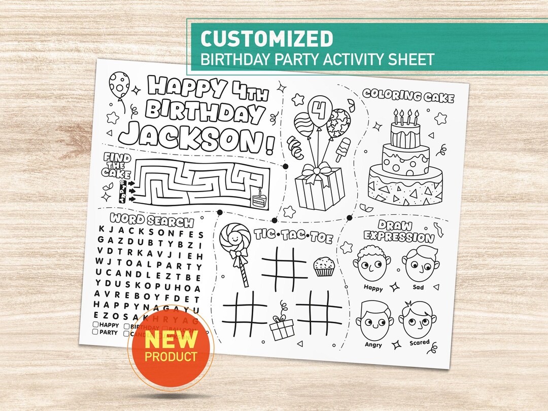 Custom Coloring Birthday Placemat: Personalized Kid Name, Party ...