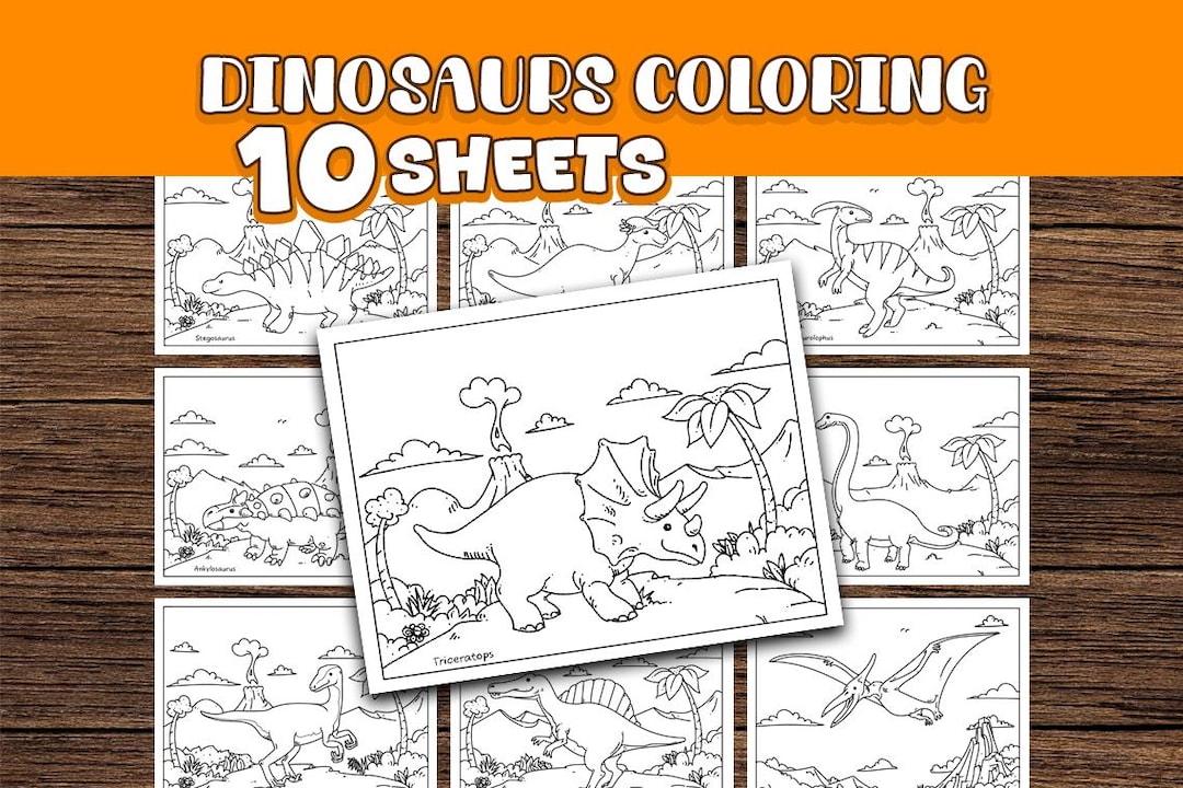 10 Dinosaur Coloring Pages: Printable Sheets, T-rex & Raptor (instant ...
