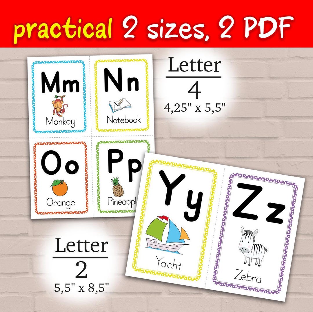 3 Sizes Alphabet Flash Cards Color Printable | Fun, Educational A-Z ...