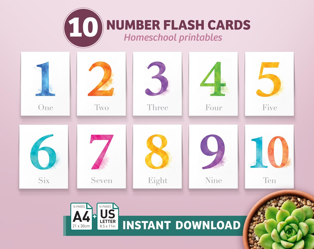 Number Flash Cards 1-10: Montessori Math Cards, Summer Schooling. - Etsy