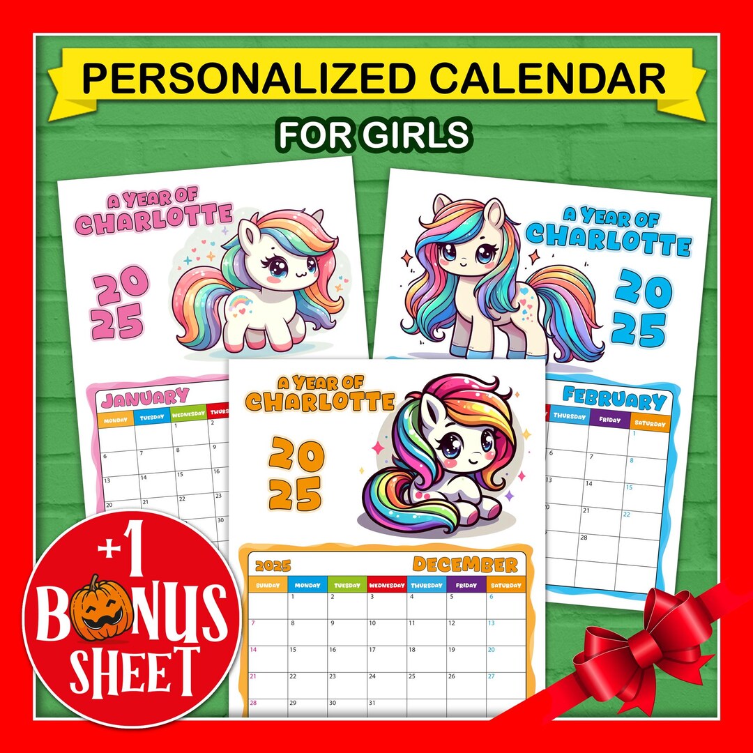 Personalized 2025 Calendar for Girls. 12 Colorful Pages of Fun With ...