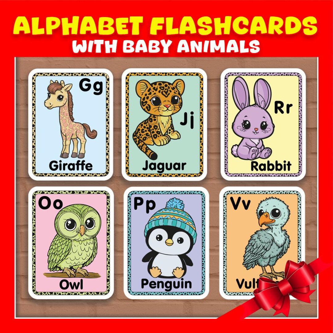 Alphabet Flashcards With Animal Babies Printing Practice, A-Z Cards for ...