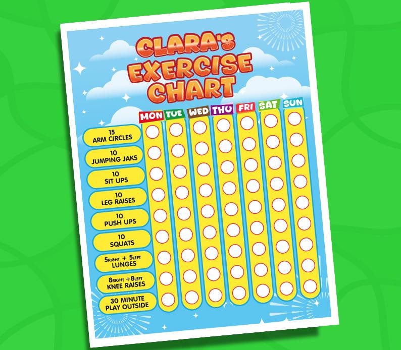 Customized Exercise Chart for Kids. Weekly Fitness Digital Planner ...