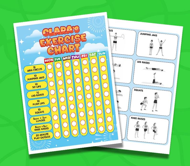 Customized Exercise Chart for Kids. Weekly Fitness Digital Planner ...