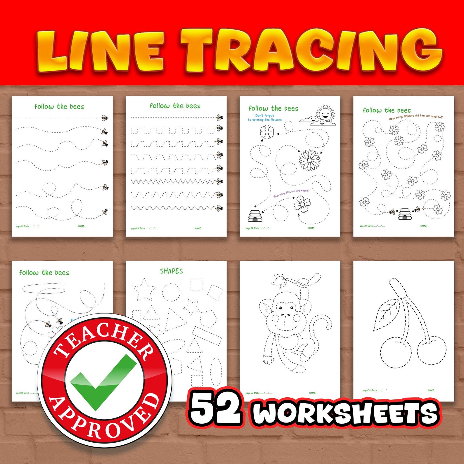 52 Line Tracing Worksheets for Preschool. Lines Trace Pages. Basic Line ...