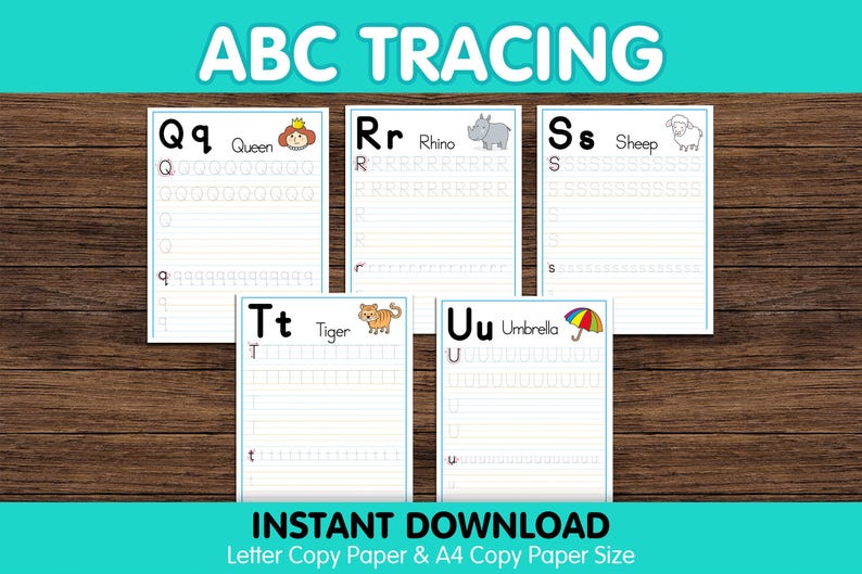 ABC Tracing Worksheets: Montessori Letters Handwriting Practice (A4 ...