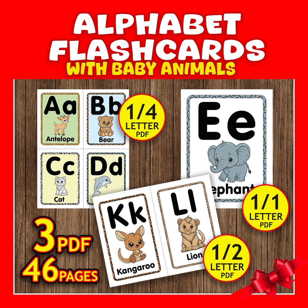 Alphabet Flashcards With Animal Babies | Printing Practice, A-Z Cards ...